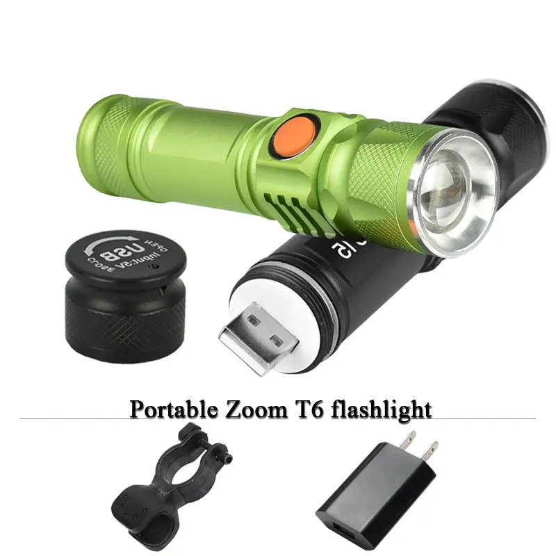 portable light mini CREE XM L T6 flashlight USB LED torch rechargeable ...