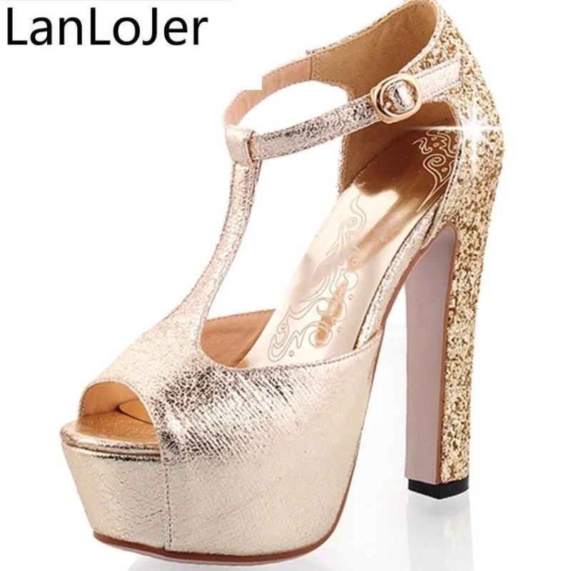 LanLoJer Size 31 43 Women Supper High Heel Shoes Buckle Sandals Glitter ...