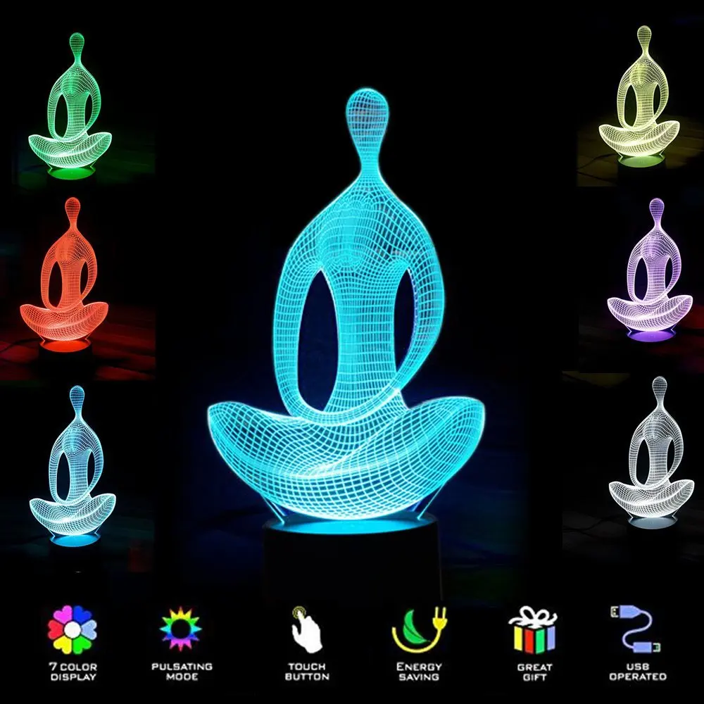 Yoga Meditation 3D Illusion Lamp Night Light LED 7 Color Changing Touch ...