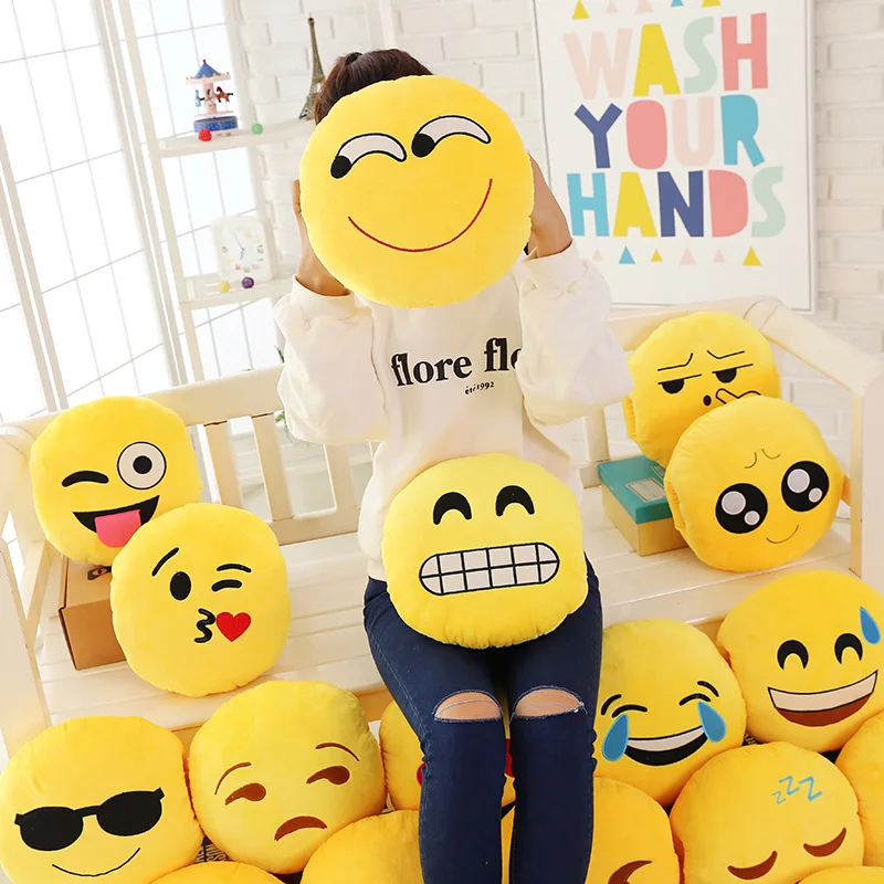 Emoji Pillow Cushion Yellow Round Cushion Stuffed Plush Soft Face Pillow Decorative Pillows