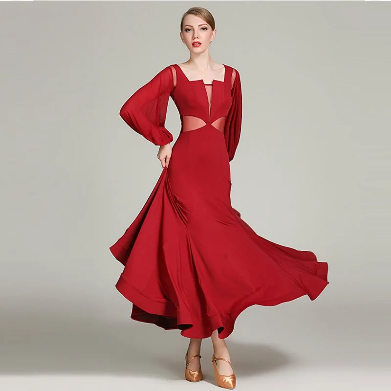 Lady Ballroom Dancing Dress Lantern Long-sleeved Modern Dance Suit ...