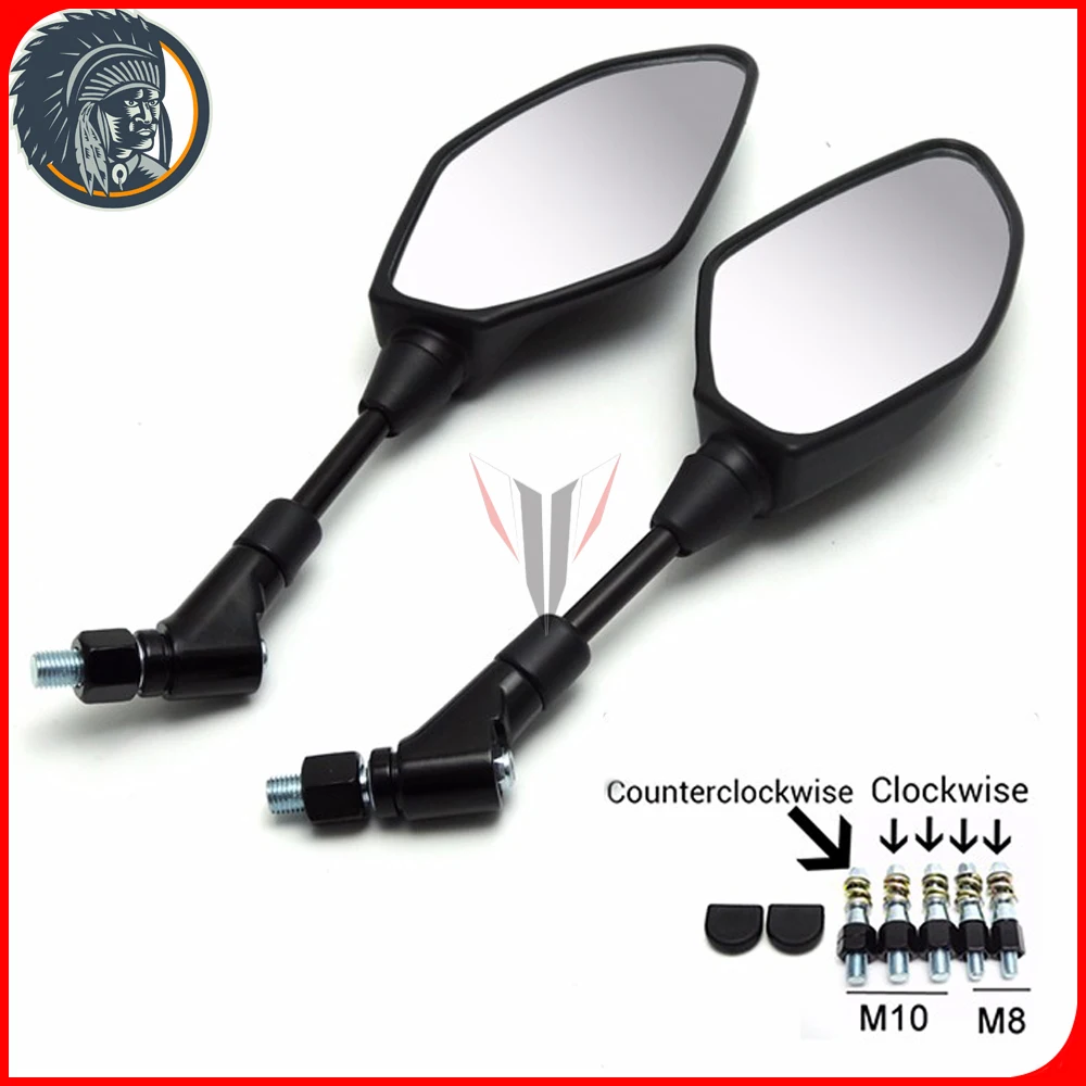 Black Motorcycle Rear View Mirrors Universal Handlebar Side Rearview