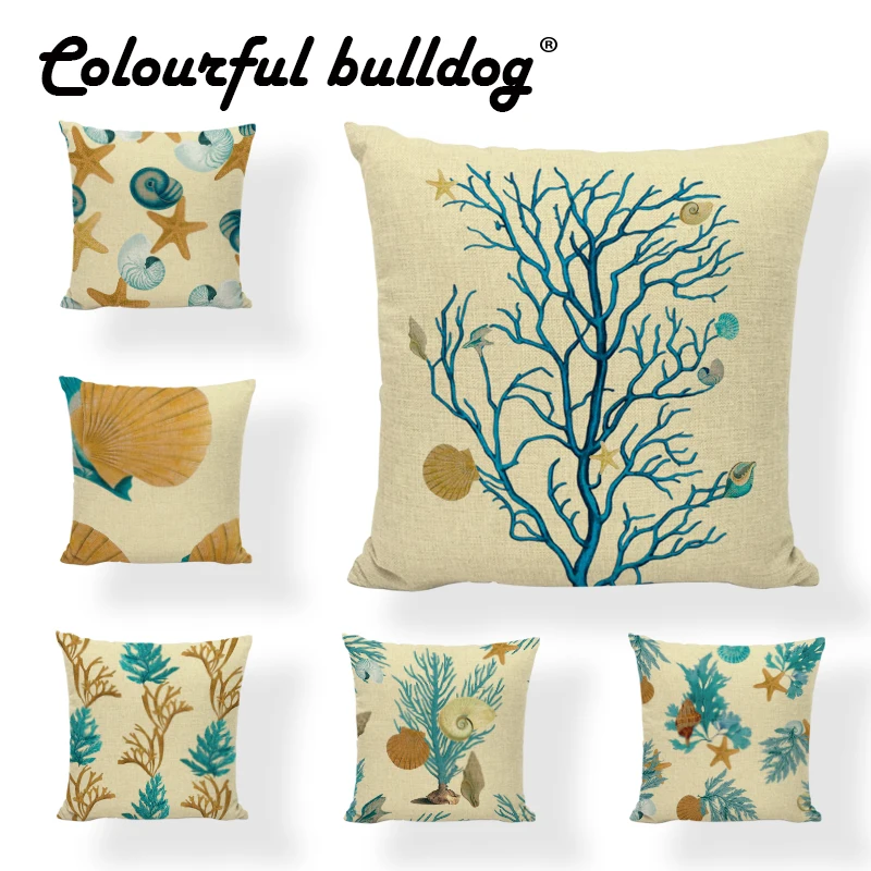 Mediterranean Style Cushion Cover Coral Sea Shell Pattern 43*43cm ...