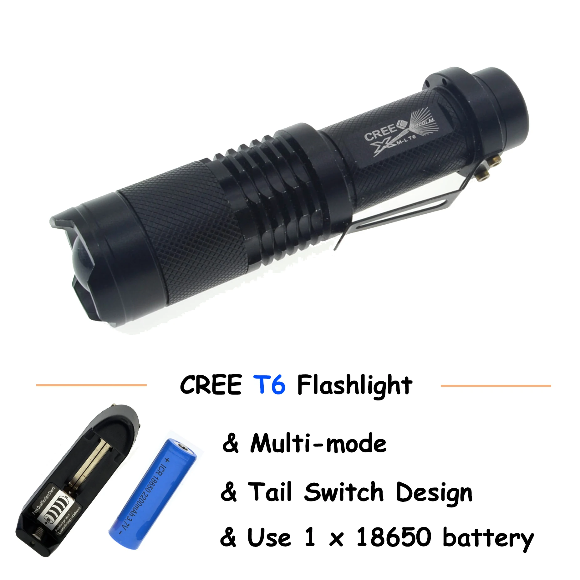 cree rechargeable flashlight led torch XM L T6 waterproof 5 mode ...