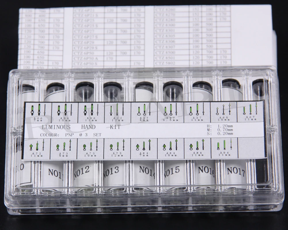 Silver Luminous Style Watch Hands To Fit Hand Sizes Minute .70 Hour 1. ...