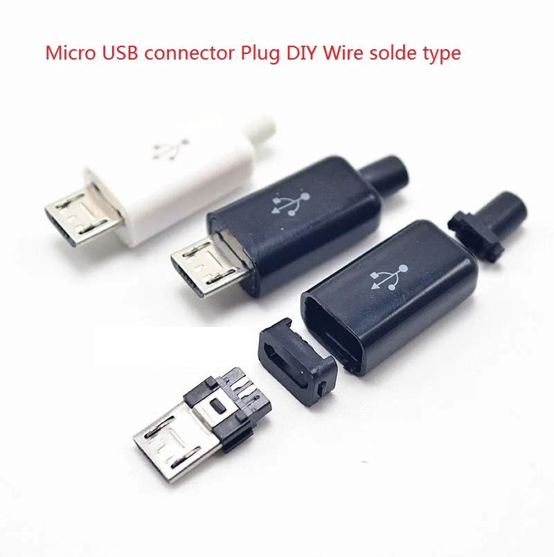 100pcs DIY Micro USB Type B Male 5 pin Wire Solder Type Assembly ...