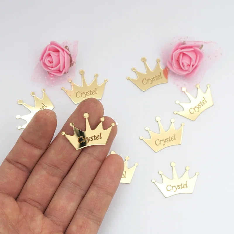 50 Pieces Small Crown Engrave Name Custom Acrylic Mirror Sticker for ...