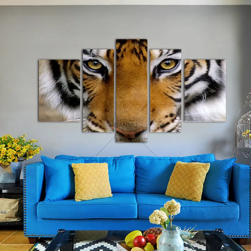 5 Panels Artwork Paintings Modern Canvas Prints Tiger Canvas Wall Art ...