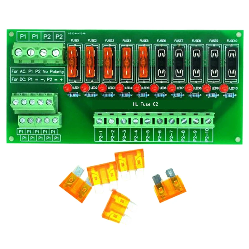 Panel Mount 10 Position Power Distribution Fuse Module Board, For AC/DC ...