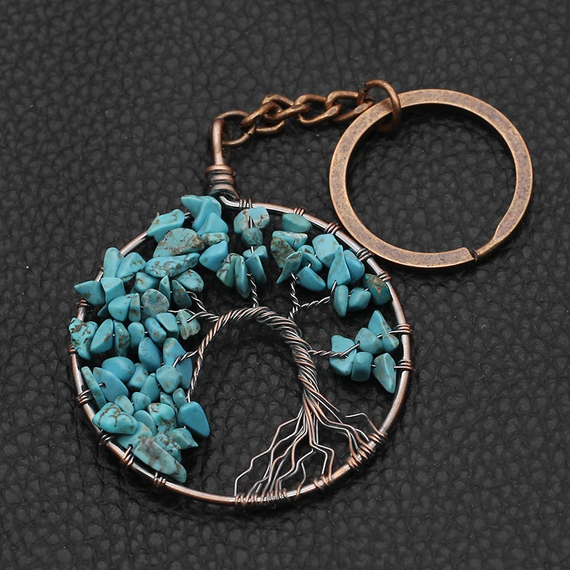 XIAOJINGLING Crystal Blue Natural Stone Key Chain Charm Vintage Pendant ...