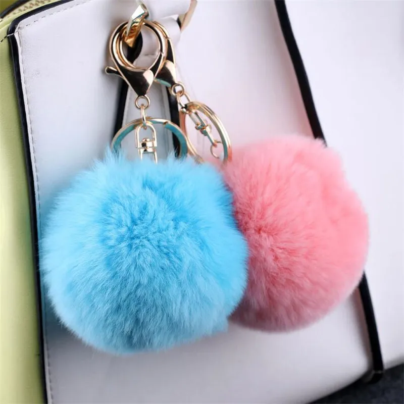 15 Colors Faux Rabbit fur Ball Pom Pom Keychain Cell Phone Car Key ...
