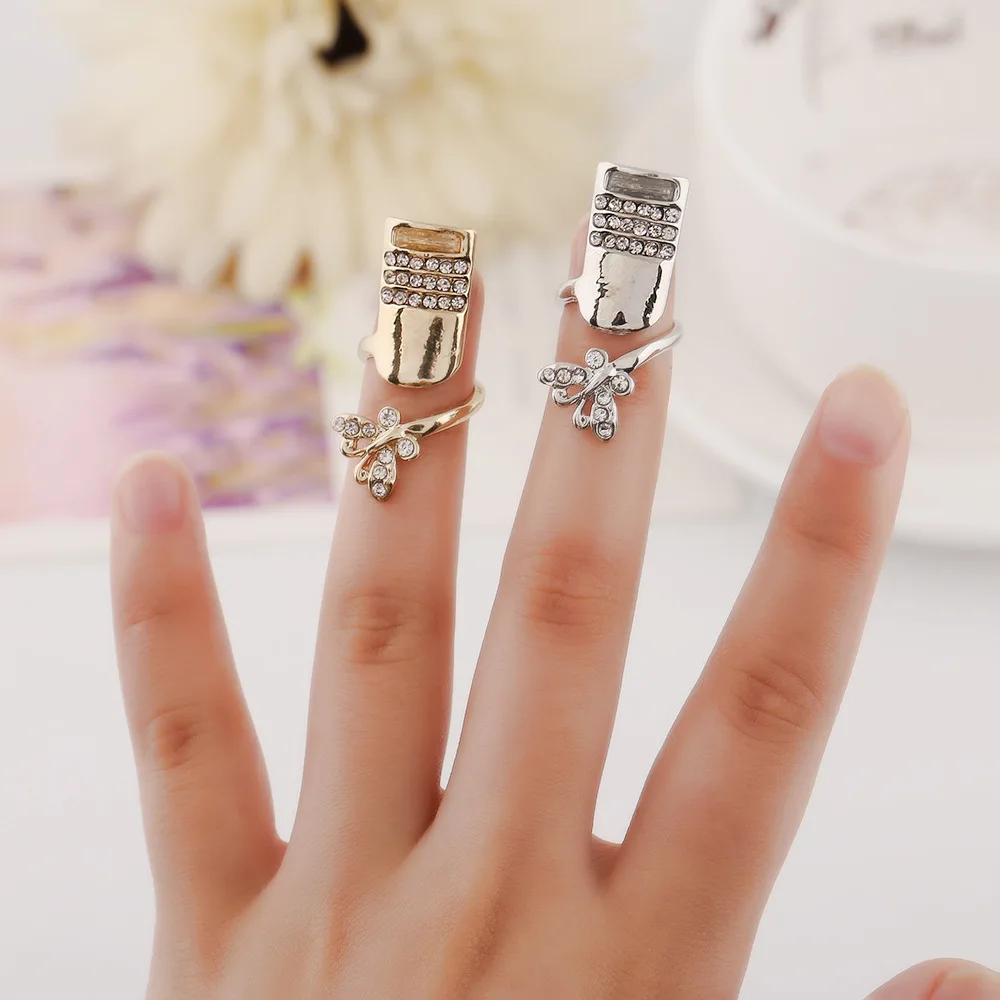 Siywina Fashion New Full Rhinestone Nail Rings Gold/Silver Plated ...