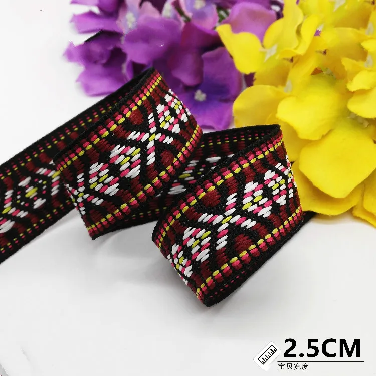2.5CM 1" Black Bottom Multi color Embroidery Printing Ribbons Belt DIY ...