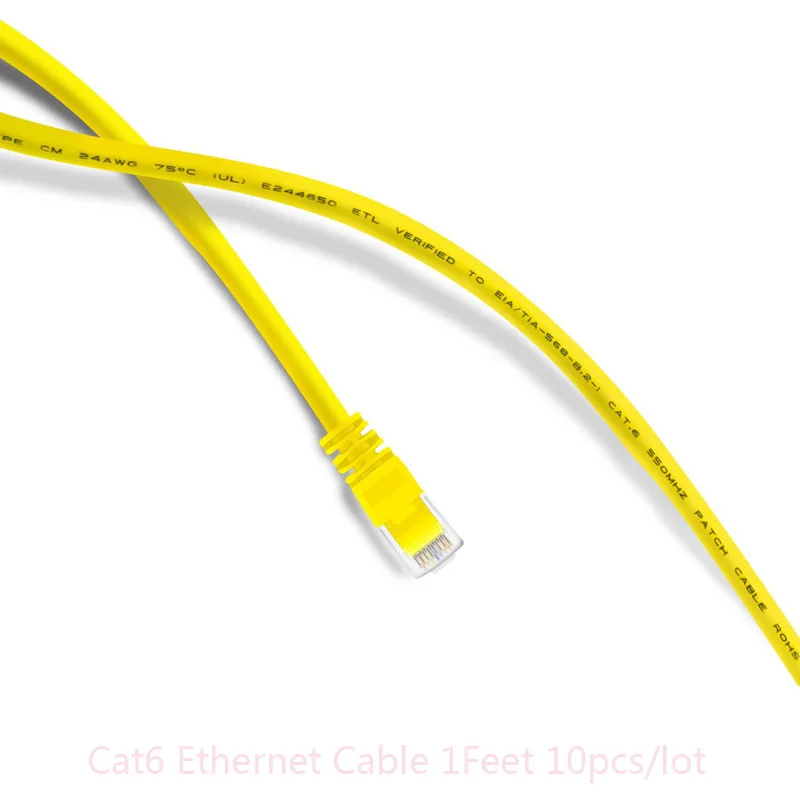 1FT 30cm Yellow Snagless RJ45 Round CAT 6 Computer Ethernet Patch ...