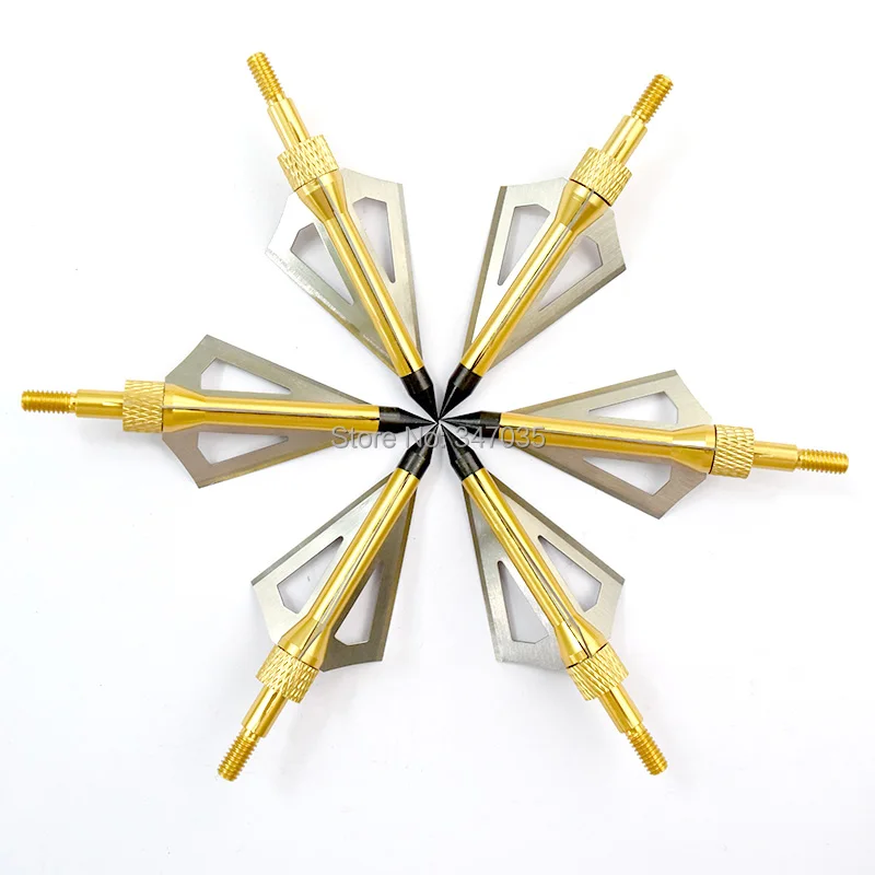 12-pcs-Gold-100-Grain-hunting-Broadheads-Crossbow-Arrow-Head-Tips-Bolts ...