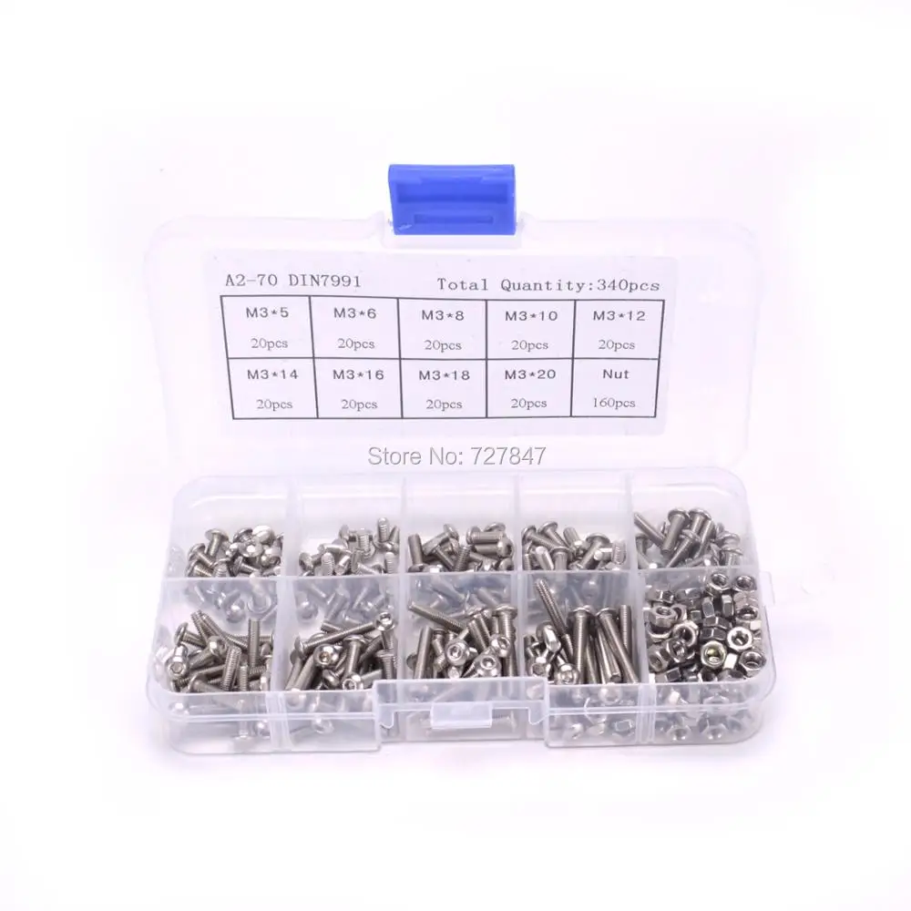 340pcs/set M3 Pan Head Screws and Nuts Assortment Kit Set Stainless ...