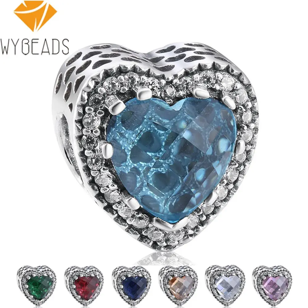 WYBEADS 925 스털링 실버 보석 빛나는 하트 8 크리스탈 클리어 CZ 매력 유럽 구슬 맞는 팔찌 DIY 액세서리 원래|cz charm|radiant ...