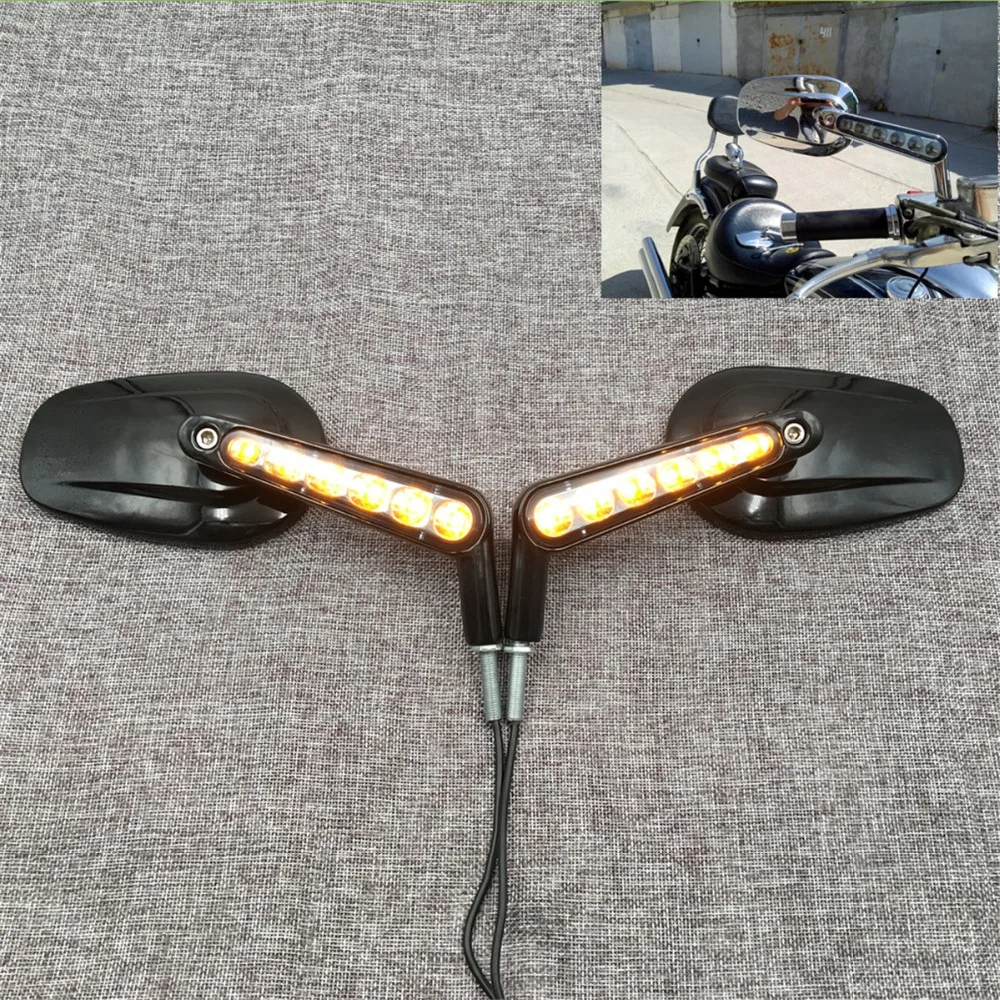 Black Rear View Mirrors Muscle LED Turn Signals Light case for Harley V ...