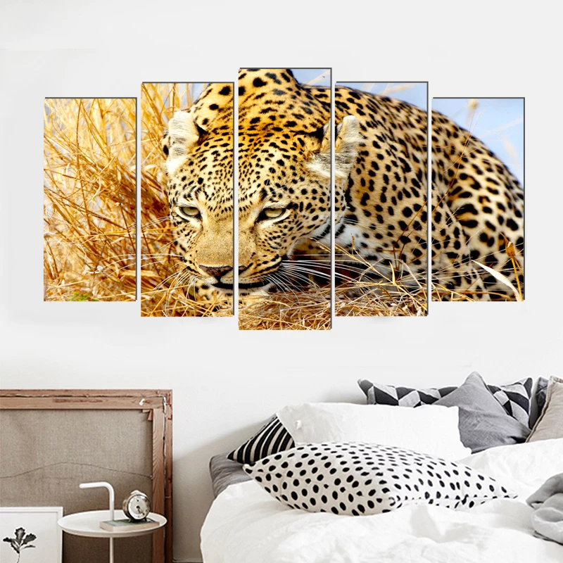 Cheetah realista animal pintura da lona arte clássica cópias 5 psc ...