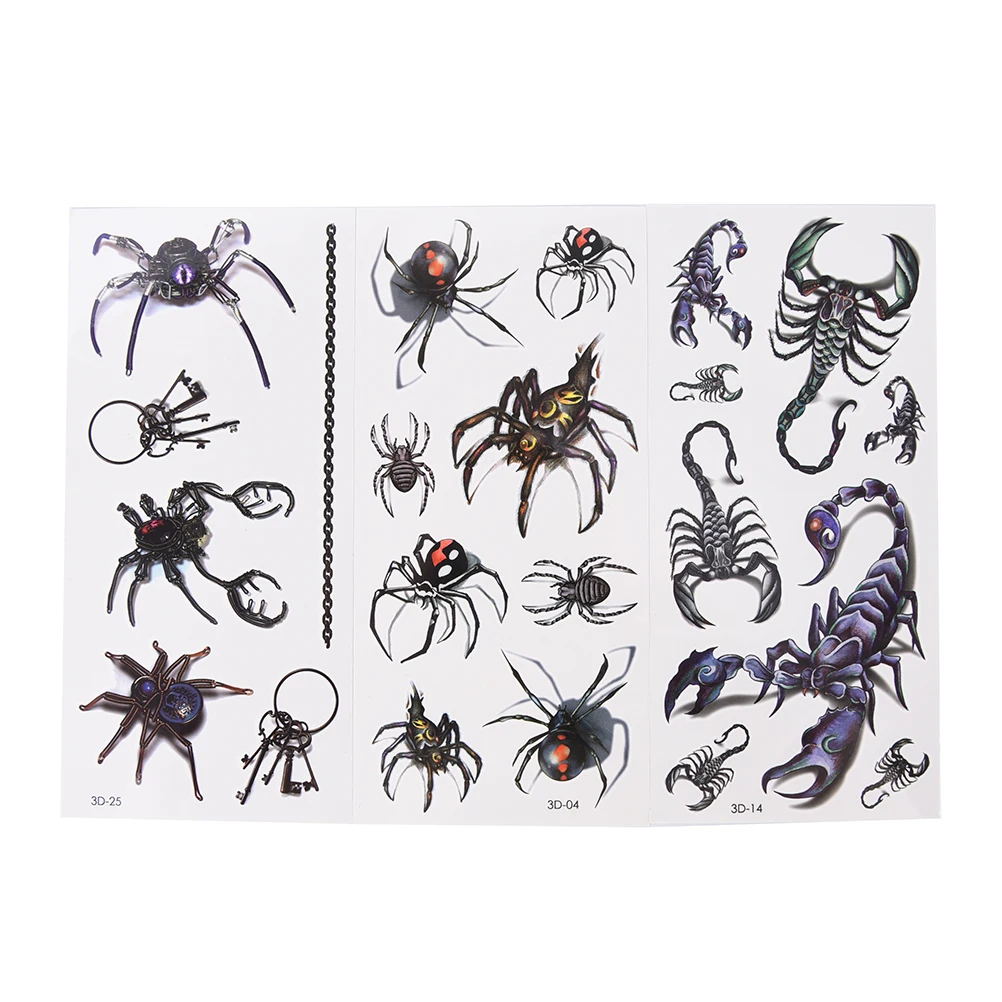 Hot 3D Disposable Spider Tattoo Stickers Color Spiders Insects Large ...