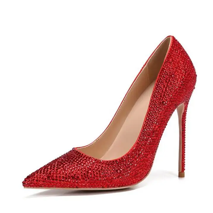 Red Rhinestone Wedding Shoes Bride Pointed Toe High Stiletto Heels ...