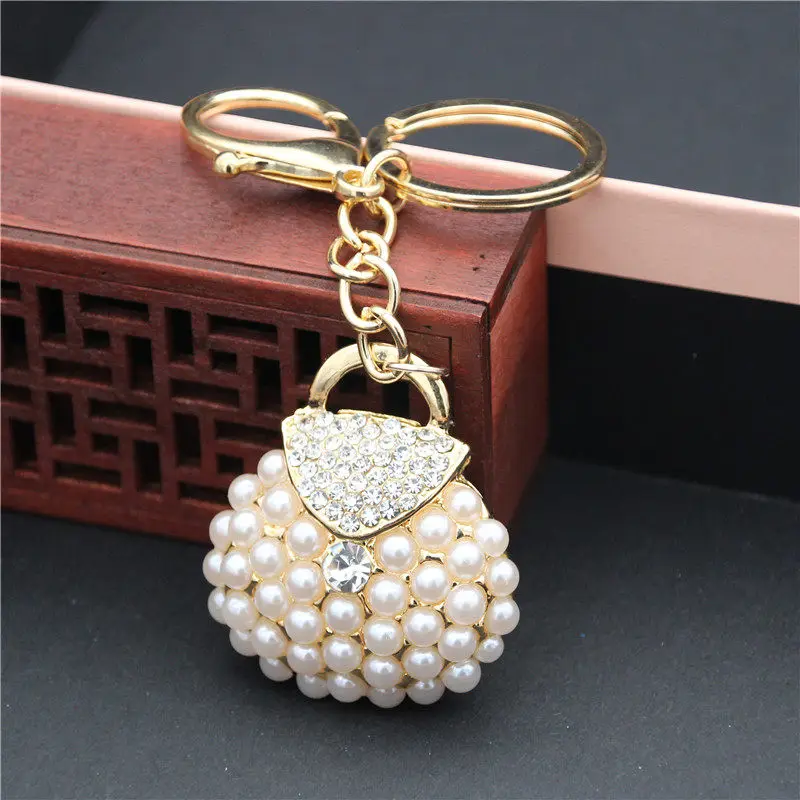 Llaveros de moda para mujer, llavero de bolso de perlas con encanto de ...