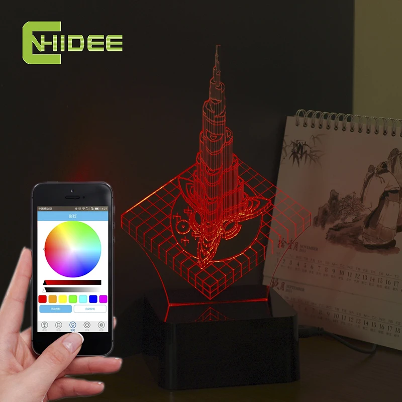 CNHIDEE Creative Gifts USB Music 3D Night Lamp Dubai Khalifa Tower LED ...