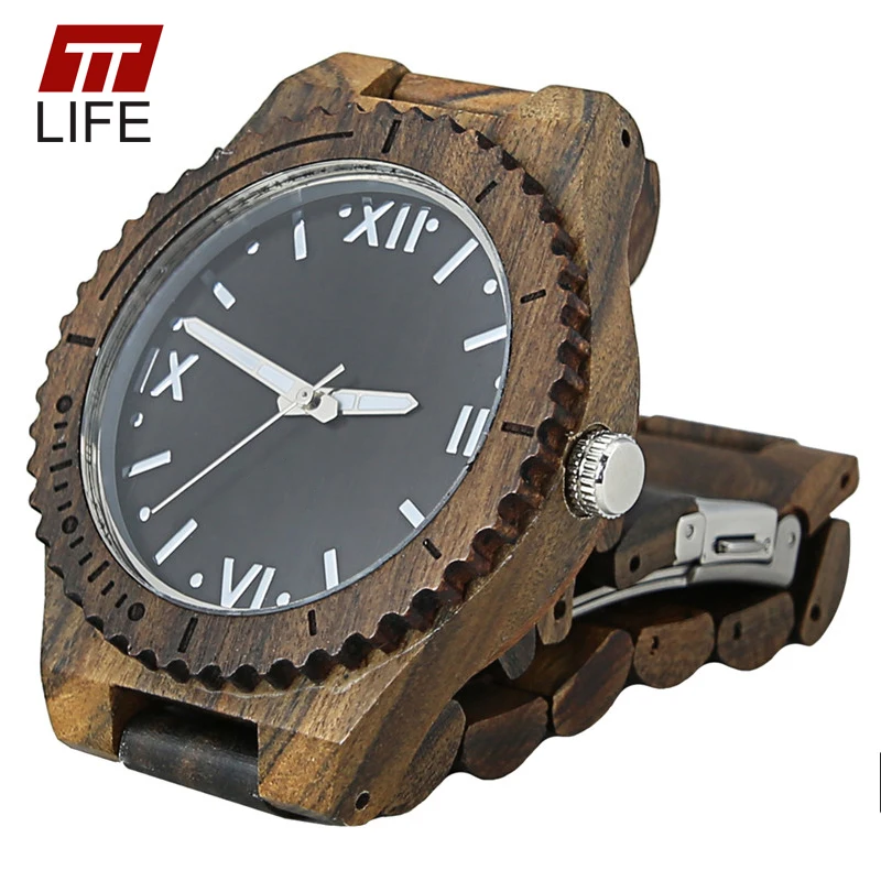 2017 TTLIFE Classical Ebony Wood Watch Men Women Folding Clasp Wooden ...