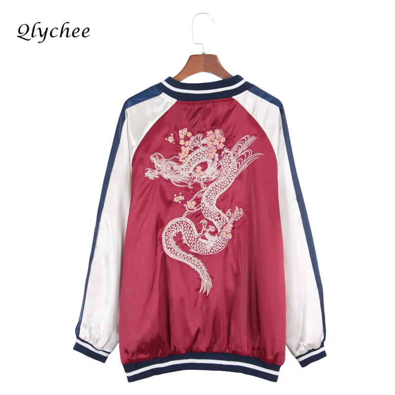 Qlychee Retro Dragon Embroidery Jacket Coat Women Outwear Autumn Long ...
