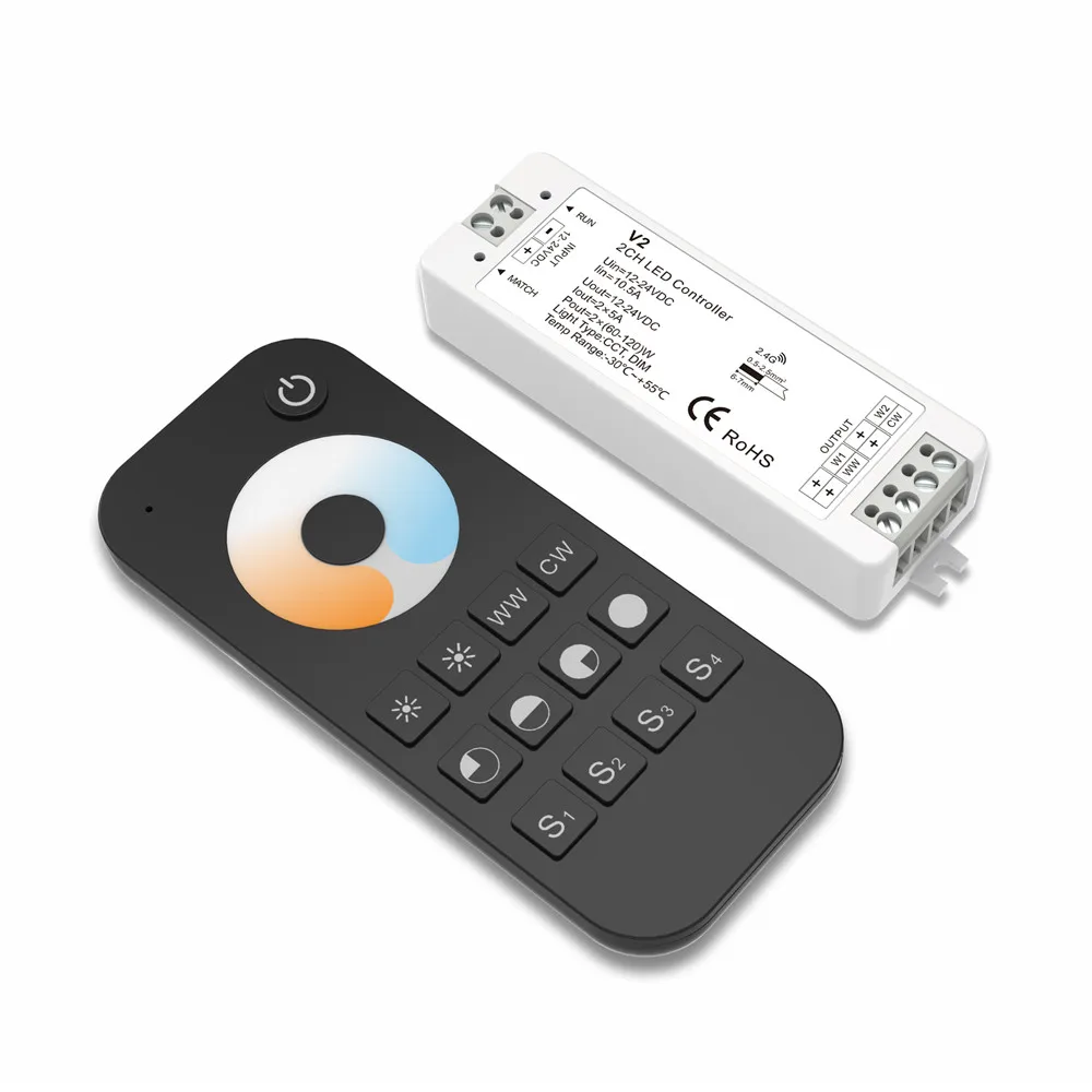 2 Channel Dual Color LED RF Controller Dual Color WW/CW Controller with ...