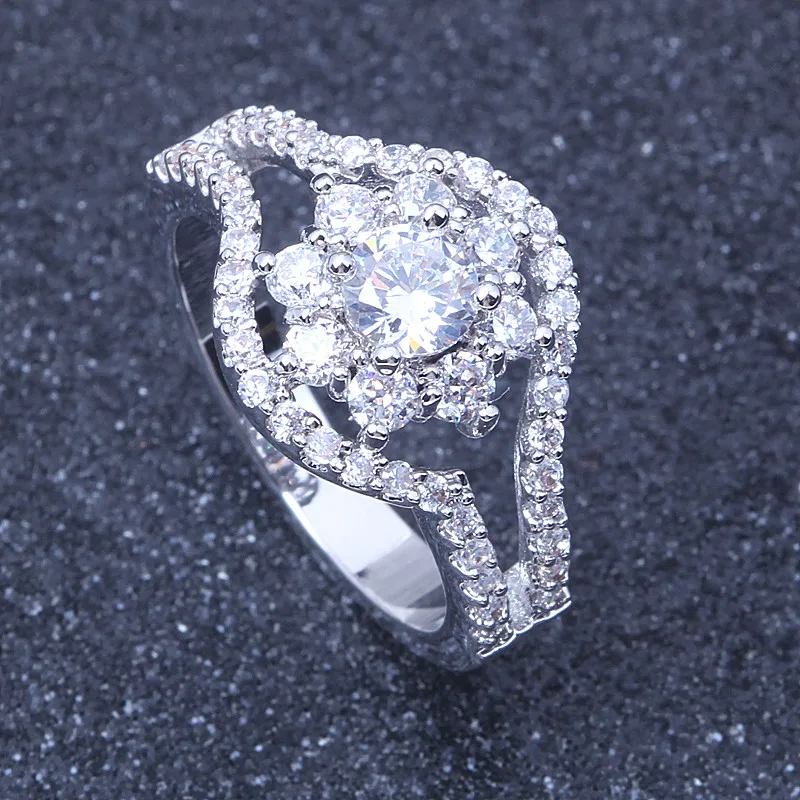 Anillo de circón AAA con flores blancas de lujo para mujer, joyería ...