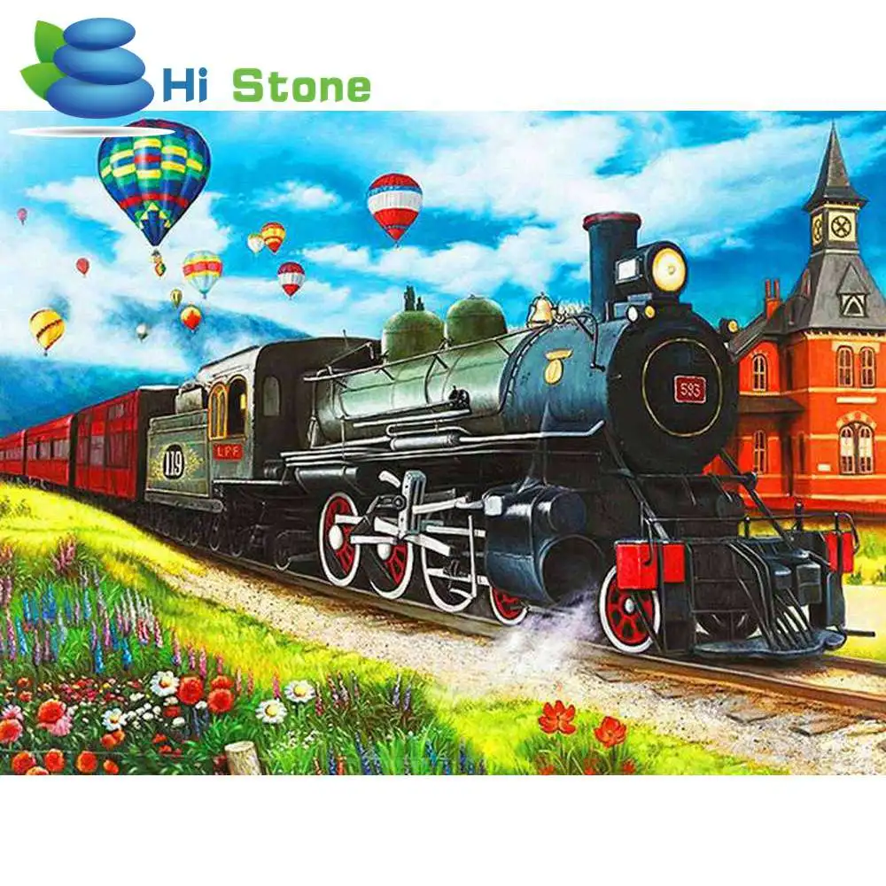 DIY 5D Full Diamonds Embroidery train Full square Diamond Painting ...