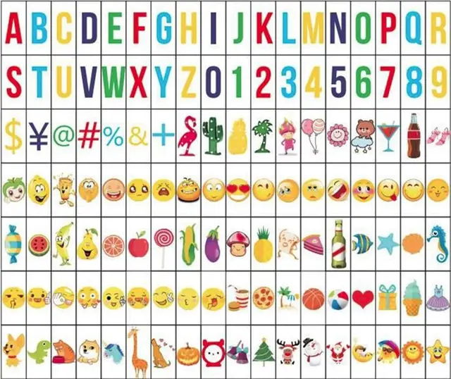 Letters Of A A Light Box Black And Color Emoji Symbols Numbers Card ...