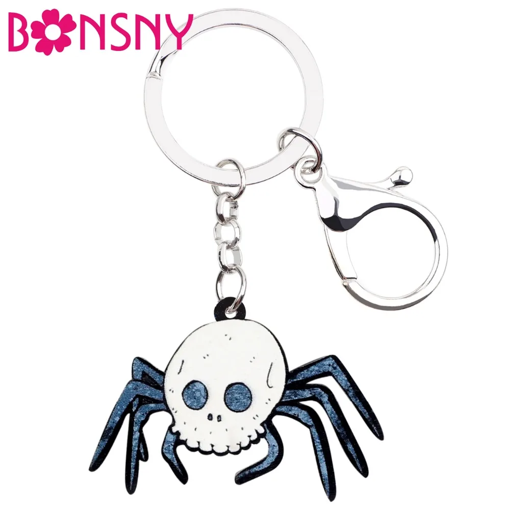 Bonsny Acrylic Halloween Skull Spider Key Chain Keychain Ring Animal ...