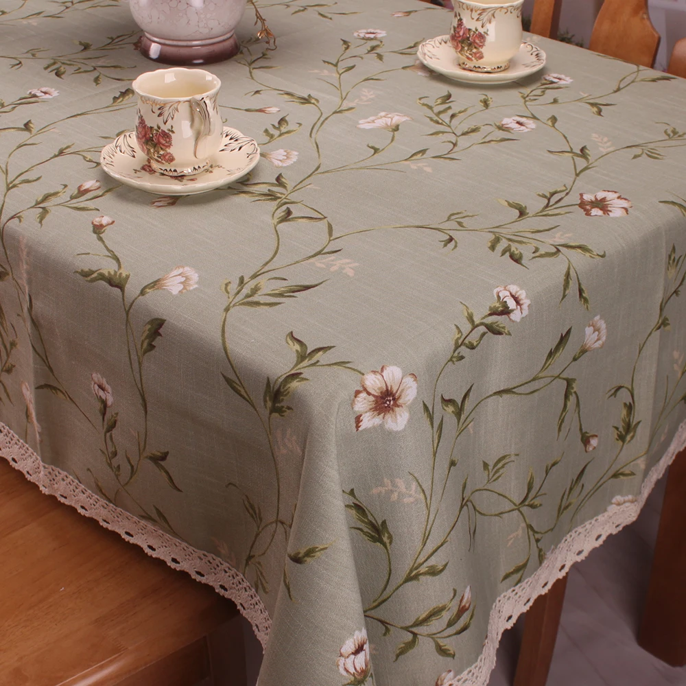 CURCYA Light Green Cotton linen Table Cloth American Country Style ...