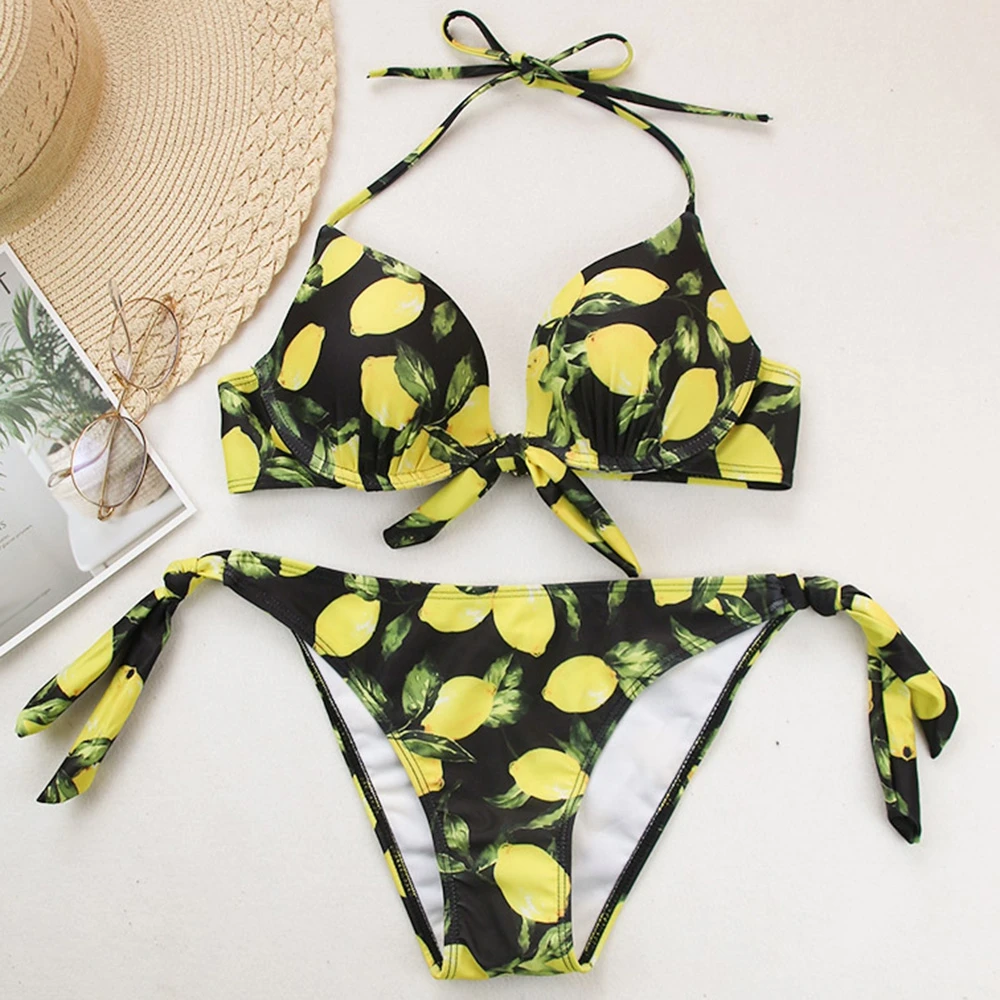 Bikini Halter Biquini Swimsuit Summer 2019 Sexy Lemon Print Bikini Set ...