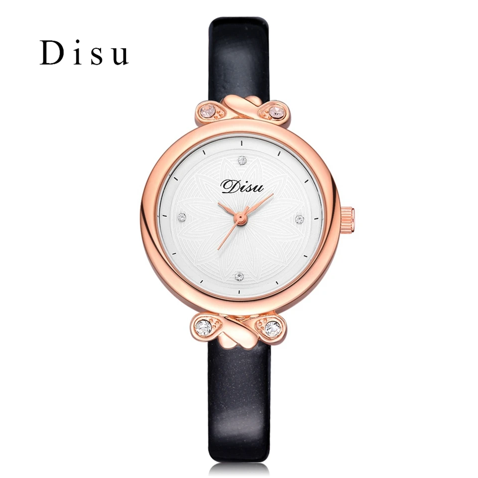 Disu Brand Women Leather Watches Luxury Rose Gold Simple Bracelet ...