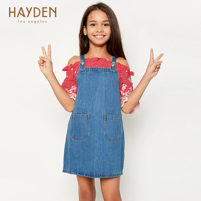 girls party dress cotton denim striped summer vest sundress 6 8 10 ...