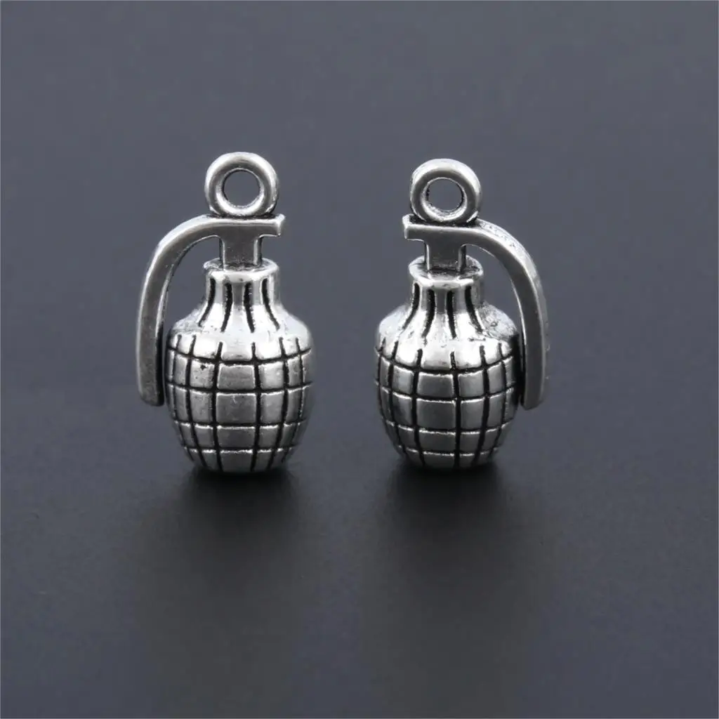 10pcs Silver Color Hand Grenades Charms Bombs Pendant Making Metal ...