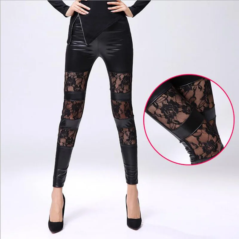 Msaiss Pu Leather Leggings Lace Sexy Women Leggins Thin Black Leggings Calzas Mujer Leggins