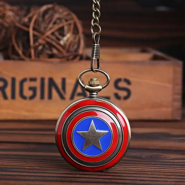 Captain America Icon Pendant Cowboy Chain Quartz Pocket Watch Men Po025 ...