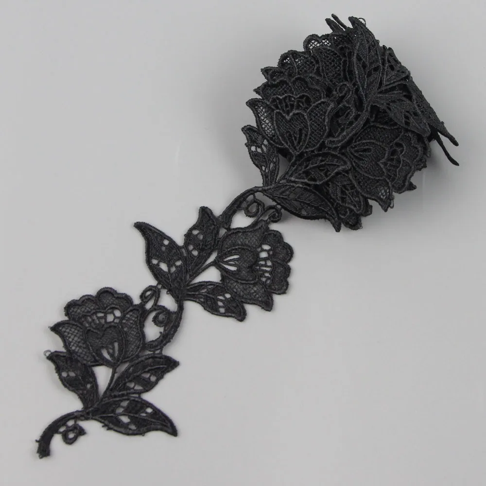 9 cm 3.5 Inches 2 Yards Black Rose Lace Trim Applique Cord Lace Fabric ...