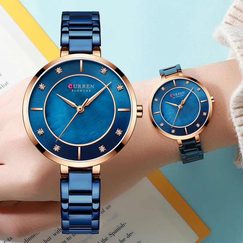 Relojes de marca de lujo para mujer, elegante reloj de pulsera azul con ...