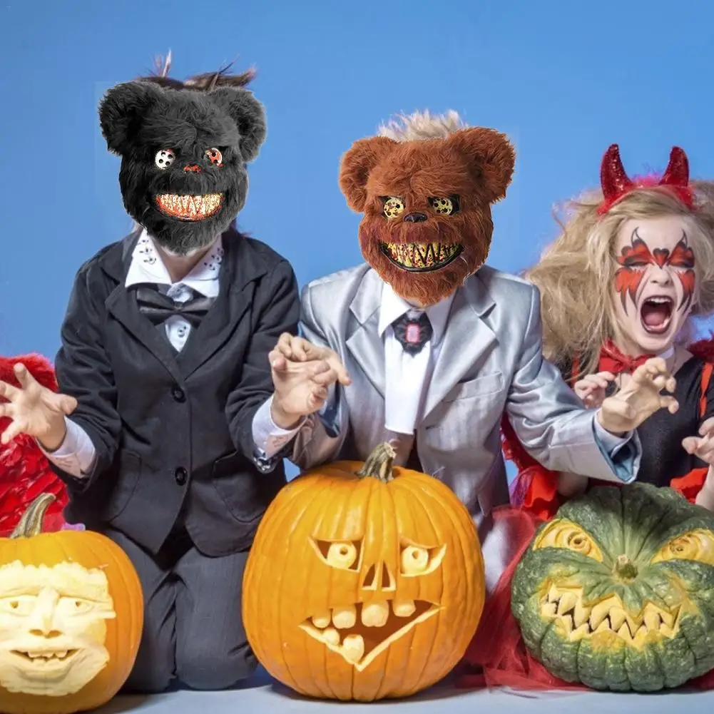 Halloween Bloody Teddy Bear Mask Masquerade Scary Plush Mask Halloween ...