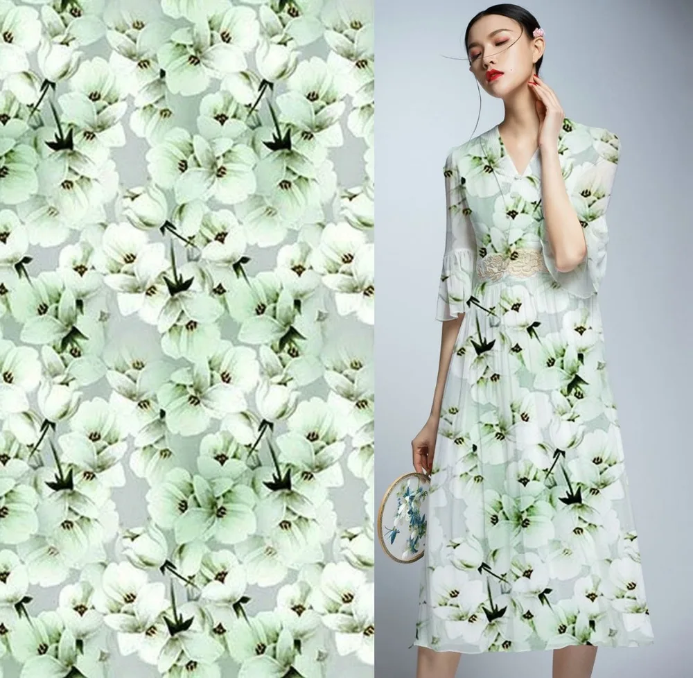 Diskon-besar-gaun-gaya-us-kain-sutra-Satin-melar-cetak-bunga-putih-kain ...