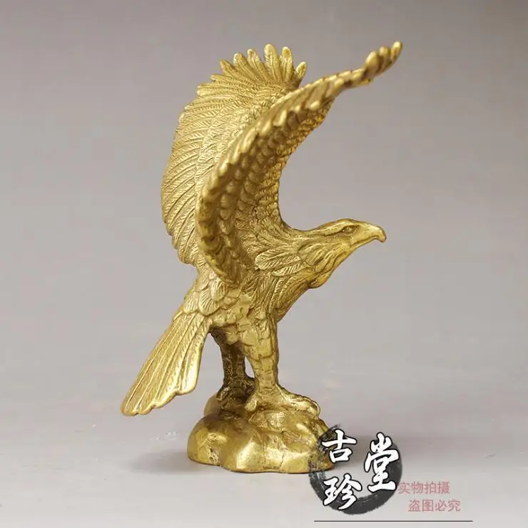 China FengShui Sculpture Brass Copper Eagle Hawk Tercel Expanded Winged ...