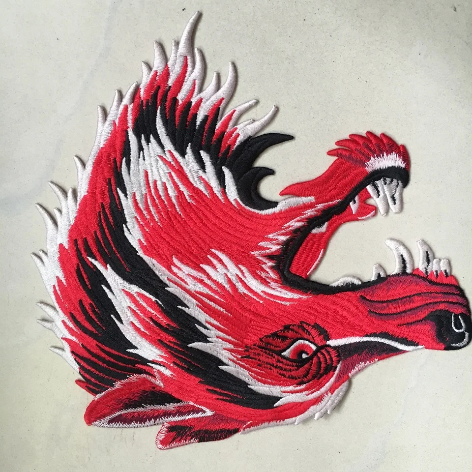 1 Pcs Large Red Wolf Embroidered Sewing Patches For Clothing Diy ...