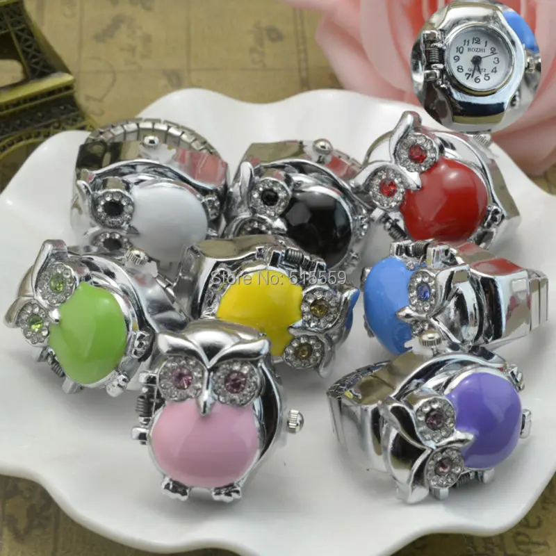 100pcs/lot DHL Free Shipping Fashion Silver Owl Ring Watches Round ...