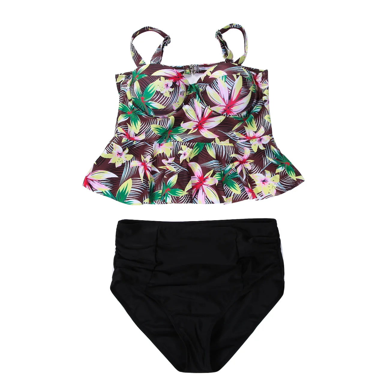 Women Ruffle Floral Push Up Padded Bra Bikini Set Swimwear Beach