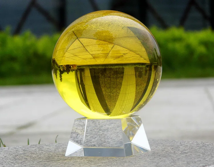 60mm-Golden-Asian-Crystal-Smooth-feng-shui-Glass-Magic-Ball-Sphere-With ...